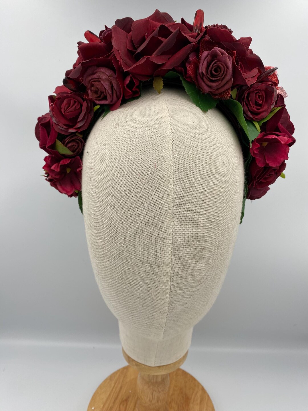 Rosey Red. Hand Decorated Flower Hair Crown in Shades of Crimson. - Etsy