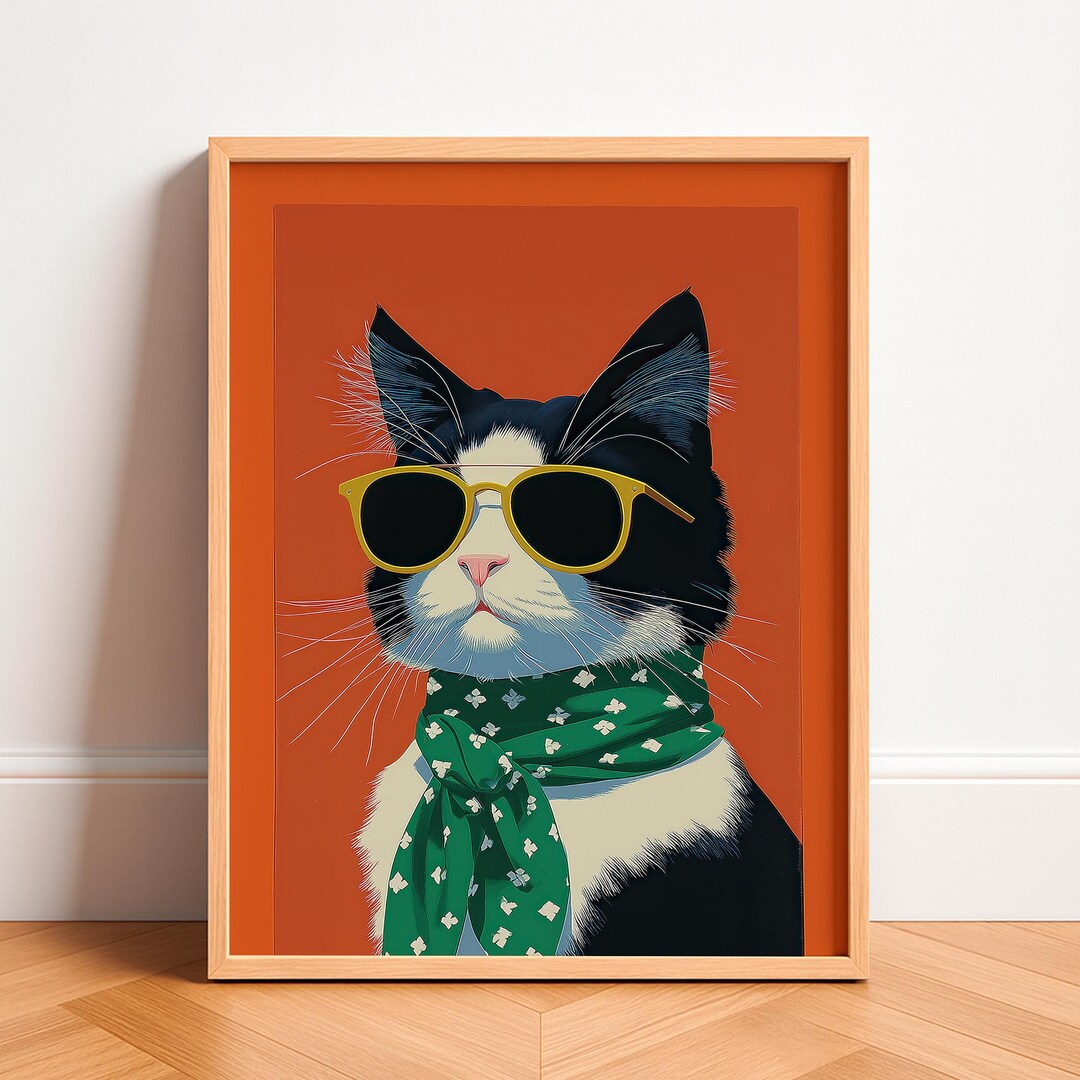 Retro Maine Coon Cat Poster – Funny Hipster Printable Art, Cool Cat ...