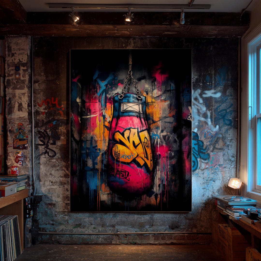 Graffiti Boxing Punch Bag Art - Motivational Urban Wall Print for ...