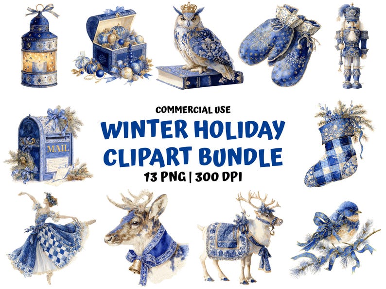 Winter Holiday PNG Set – 13 Nordic Xmas Illustrations & Vintage ...