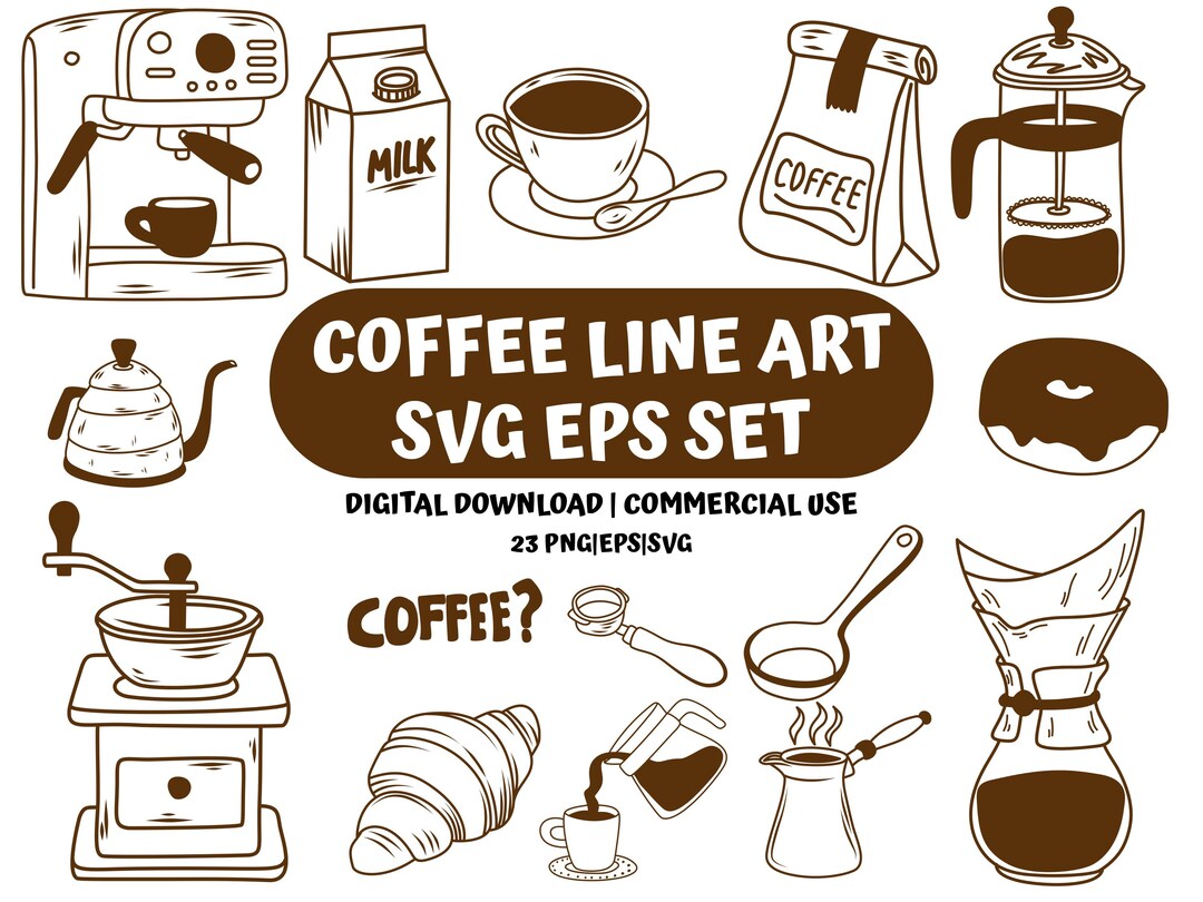 Coffee Icons Line Art | Barista SVG Clipart Bundle (digital Download ...