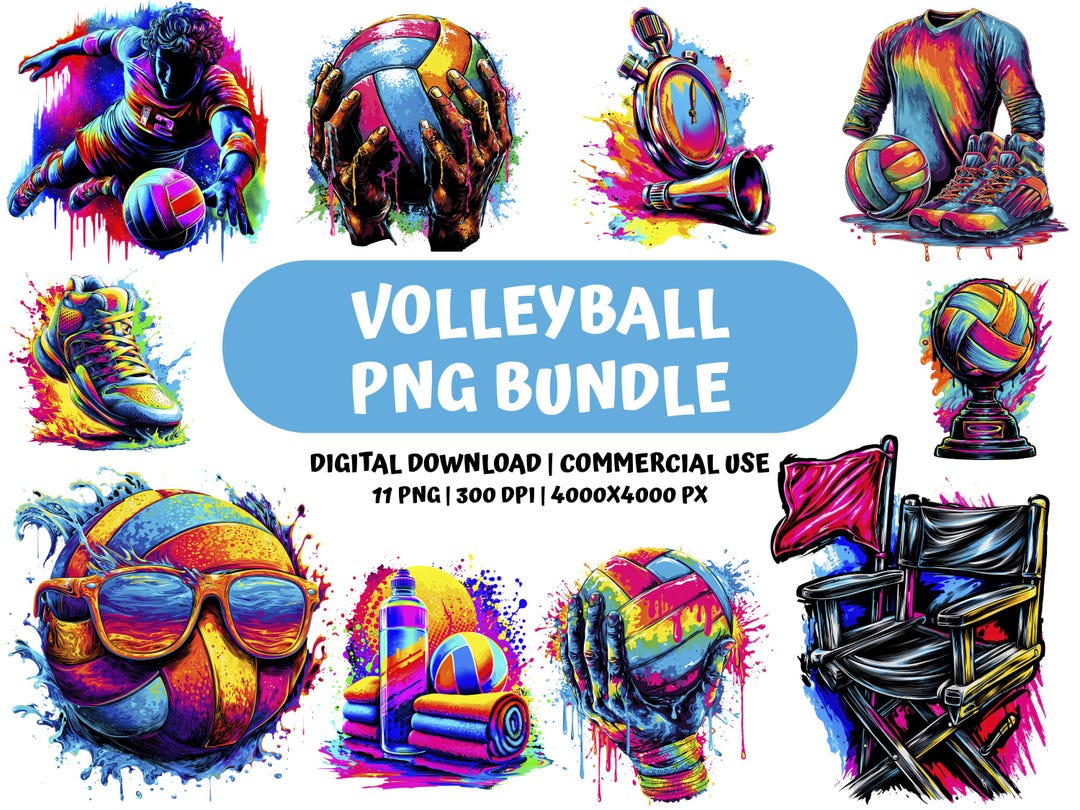 Neon Volleyball PNG Clipart Bundle: Sports Graphics for Sublimation ...