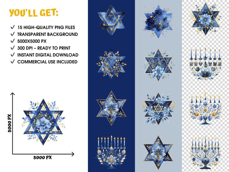 Hanukkah PNG Bundle: Star of David, Menorah Designs (digital Download ...
