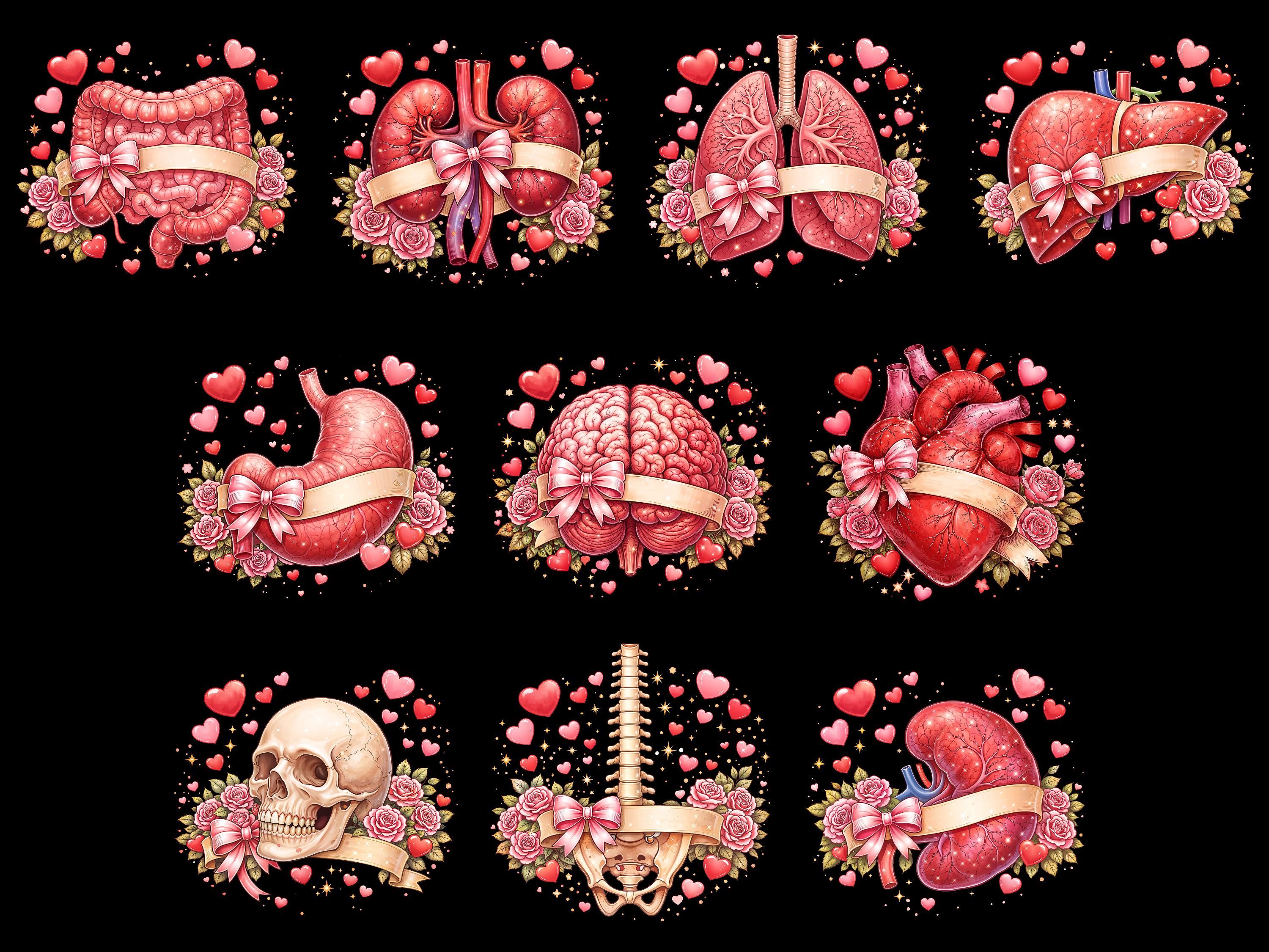 Anatomy Clipart Bundle: 10 PNG Medical Illustrations for Valentine's ...