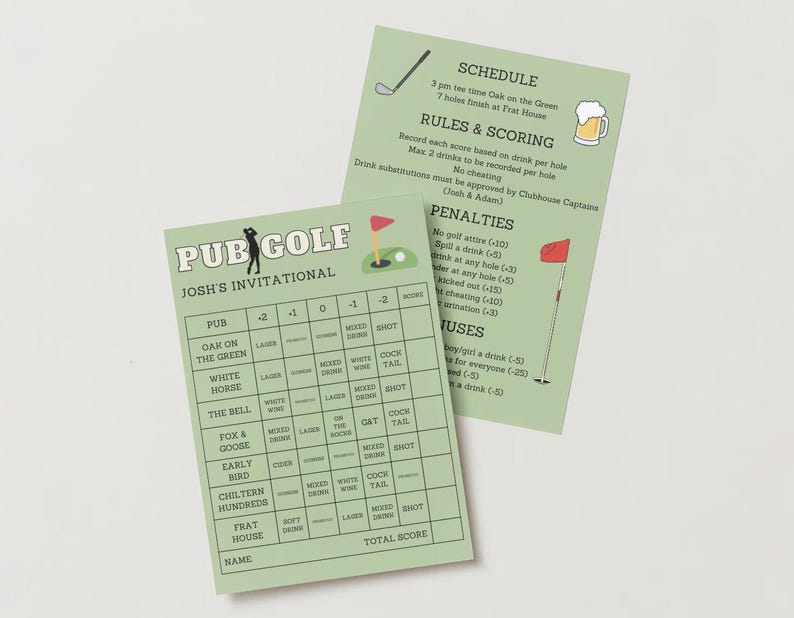Pub Golf Scorecard and Template - Etsy