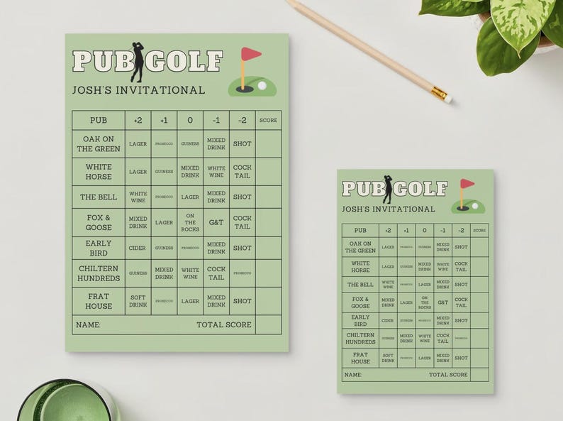 Pub Golf Scorecard and Template - Etsy