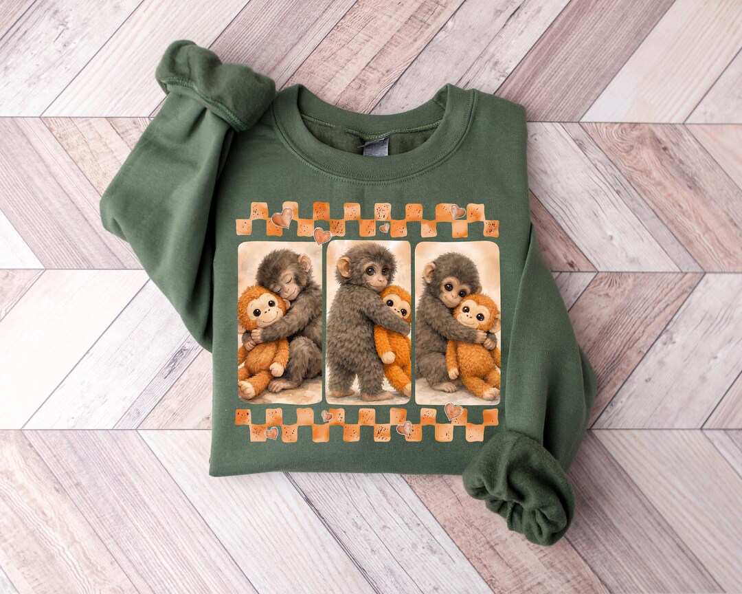 Punch the Monkey Sweatshirt, Baby Monkey Plush Toy Tshirt, Animal Lover ...