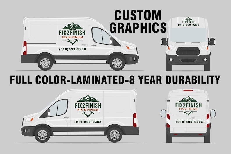 Cargo Van Decal Kit: Custom Printed, Laminated Full Wrap + 50 Bonus ...