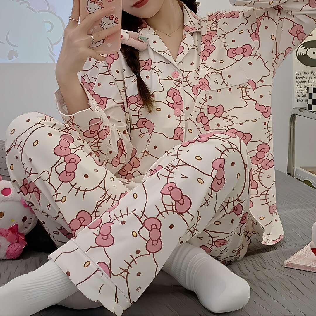 Hello Kitty Y2k Pajama Set Sleepwear Three Pieces Set Anime Top Shorts ...
