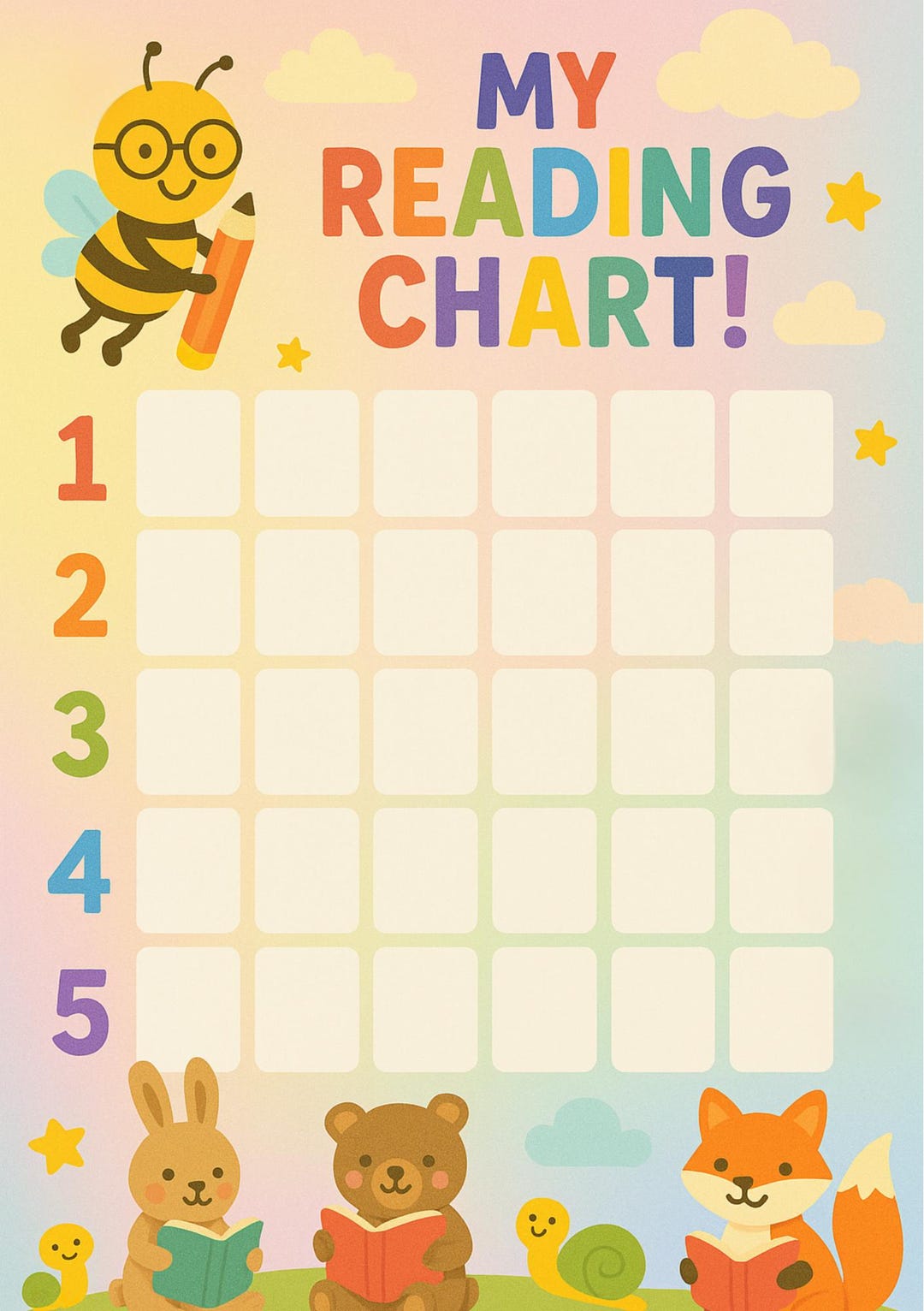 Kids Reading Chart Digital Download Printable - Etsy