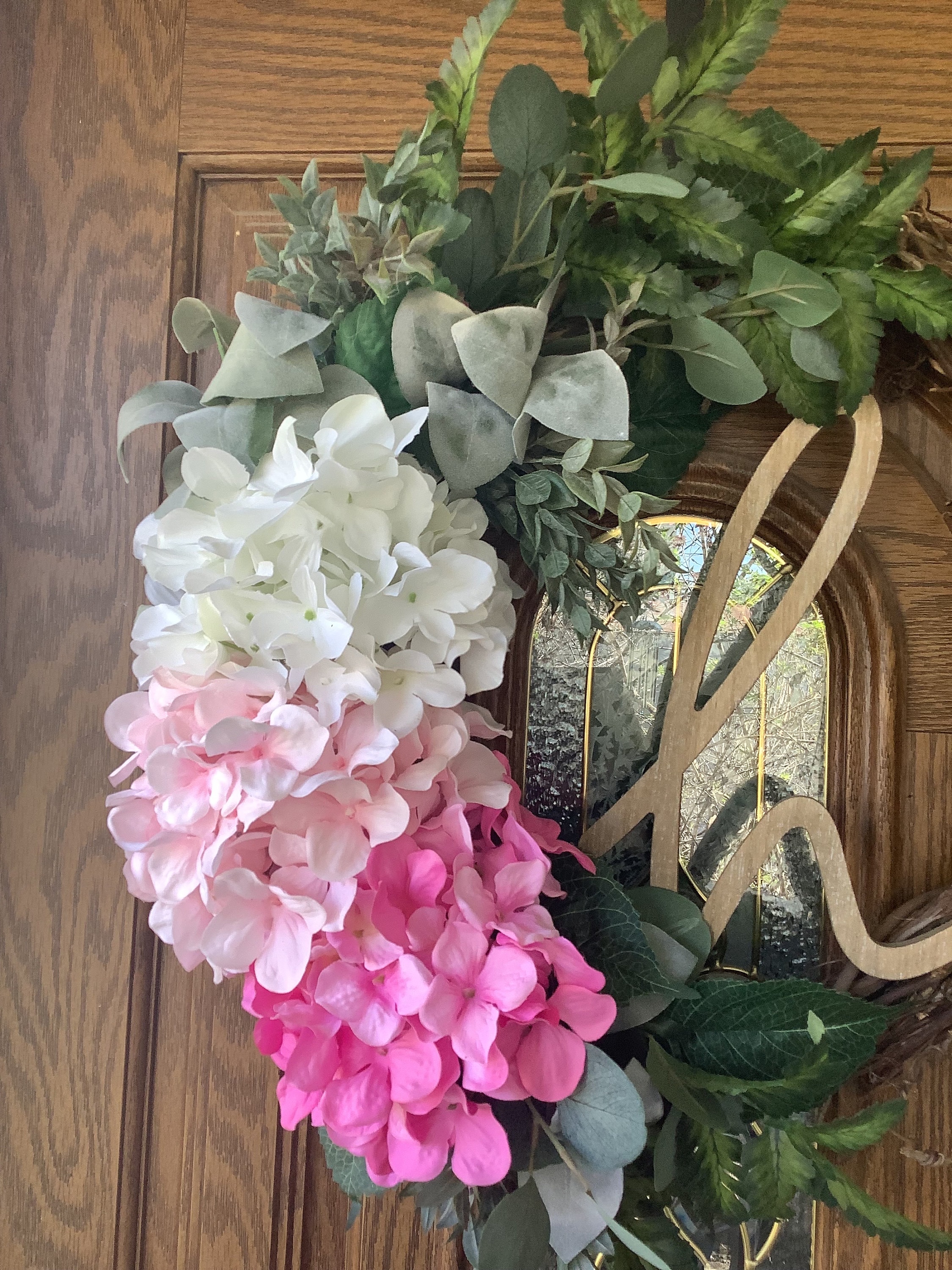 Pink Ombré Hydrangea Floral Grapevine Wreath for Front Door With Sign ...