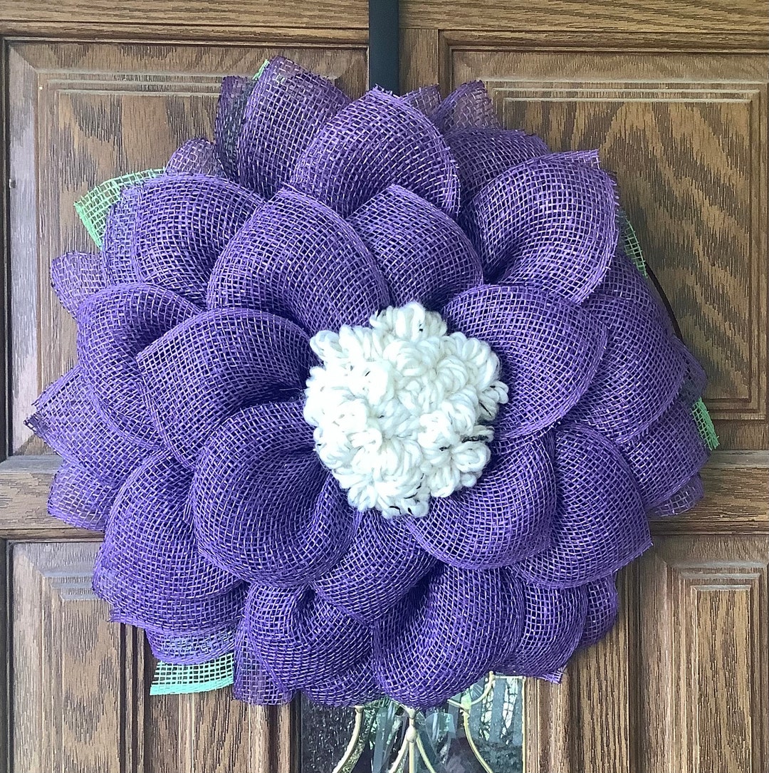 Purple Mesh Flower Wreath for Front Door, Spring Wreath, Wreath for ...