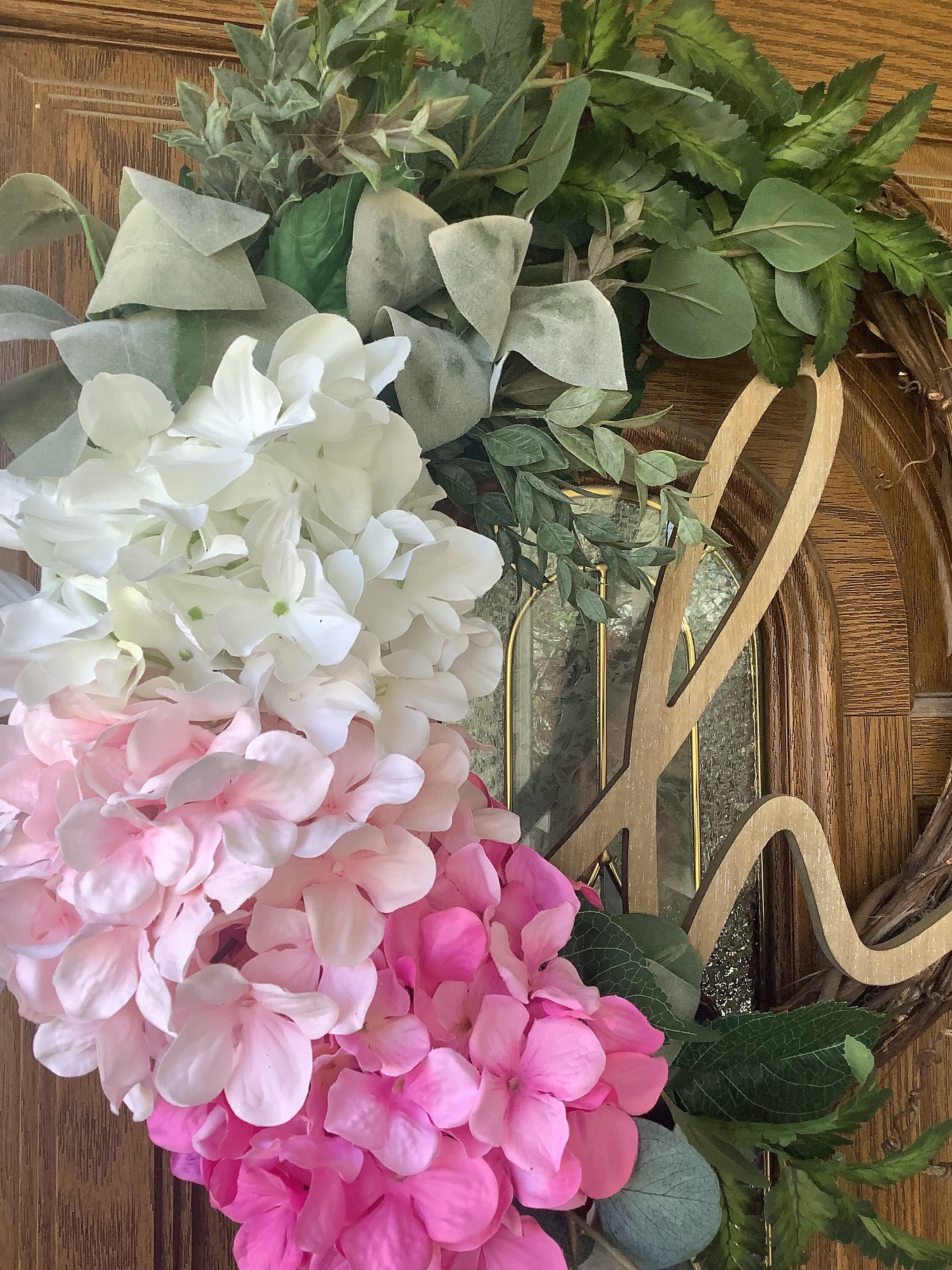 Pink Ombré Hydrangea Floral Grapevine Wreath for Front Door With Sign ...