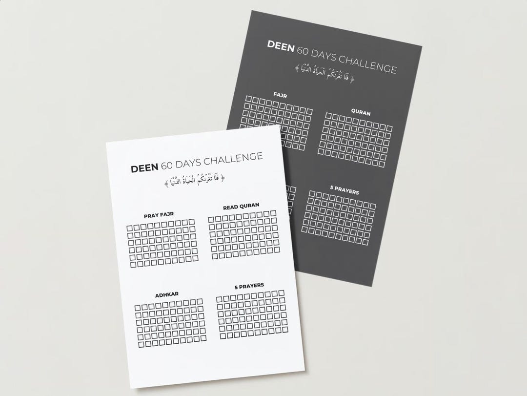 DEEN 60-day Islamic Habit Tracker Checkbox Printable Quran, Adhkar ...