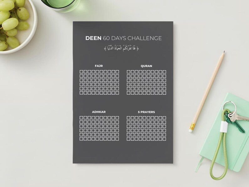 DEEN 60-day Islamic Habit Tracker Checkbox Printable Quran, Adhkar ...