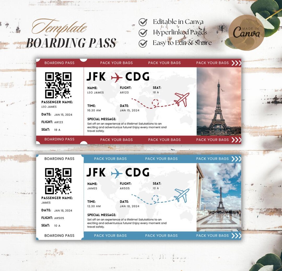 Editable Travel Boarding Pass Template: Vacation Trip Surprise ...