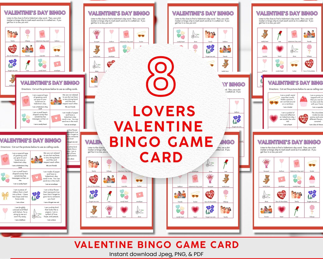 Red Illustrated Valentine's Day Bingo Game, Speech Therapy Bingo ...