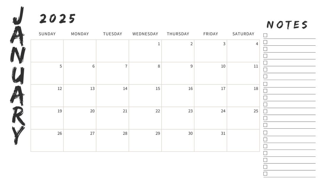 2025 Printable Landscape Blank Calendar - 12 Month PDF Download - Etsy