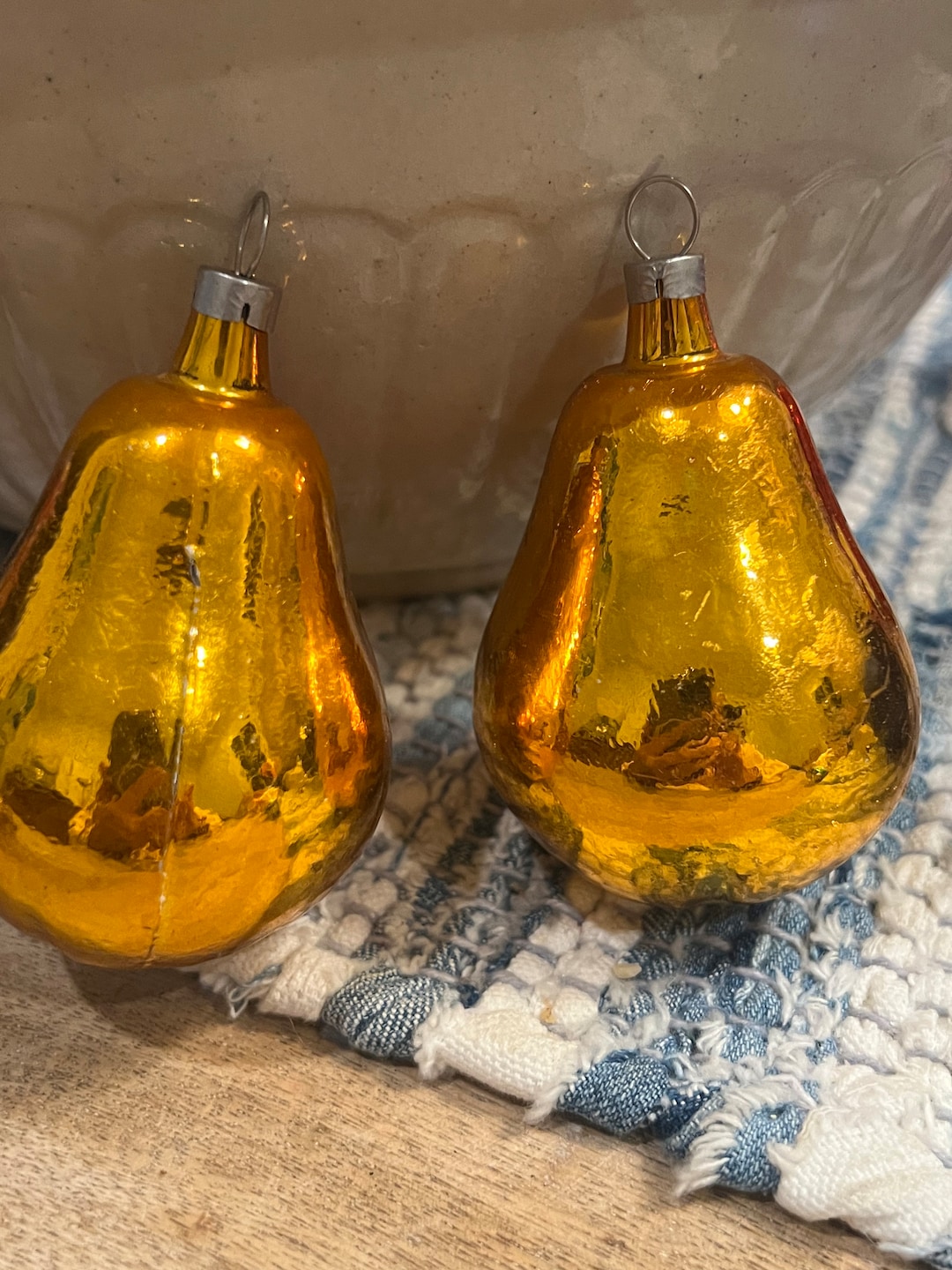 2 Gold Glass PEAR Christmas Ornaments Czechoslovakia - Etsy