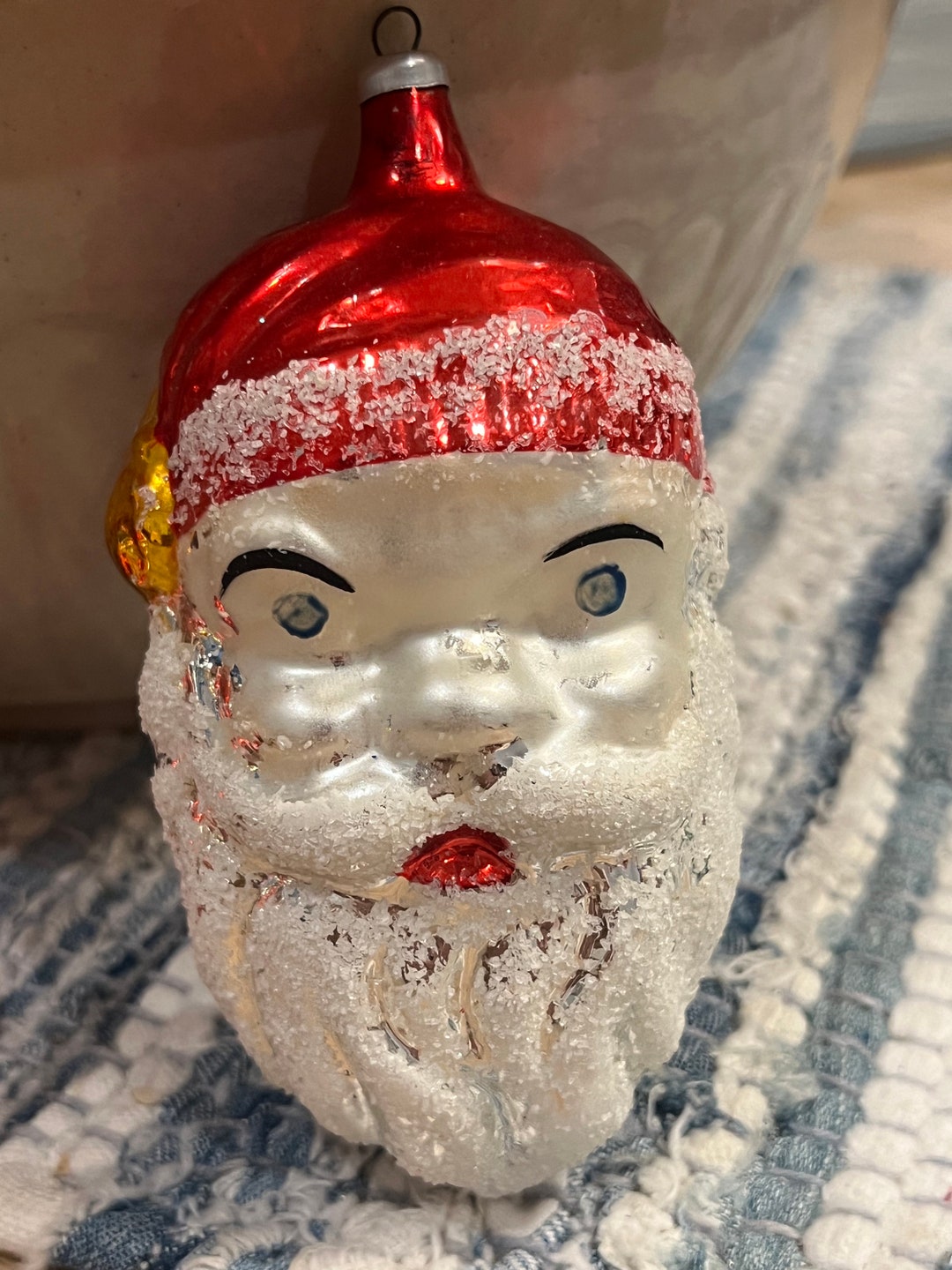 Vintage SANTA Head CHRISTMAS ORNAMENT West Germany - Etsy