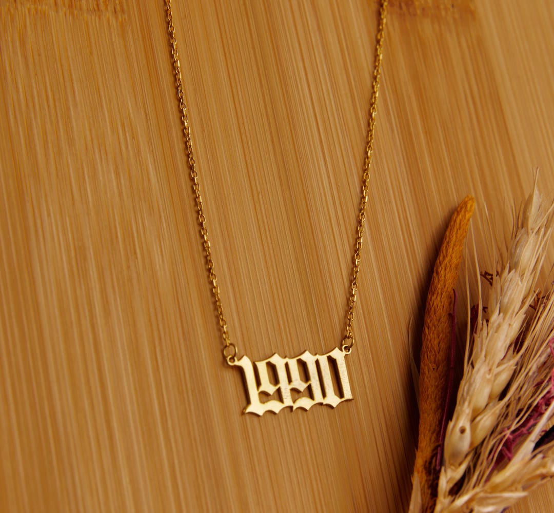 Personalized Number Jewelry, Custom Year Necklace, 14K Solid Gold ...