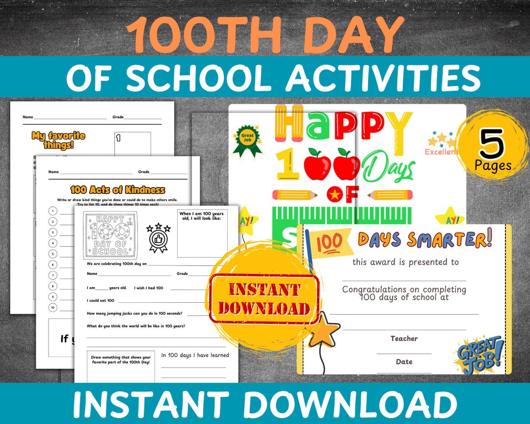 100th Day of School Activities/bulletin Board Sign/certificate for ...