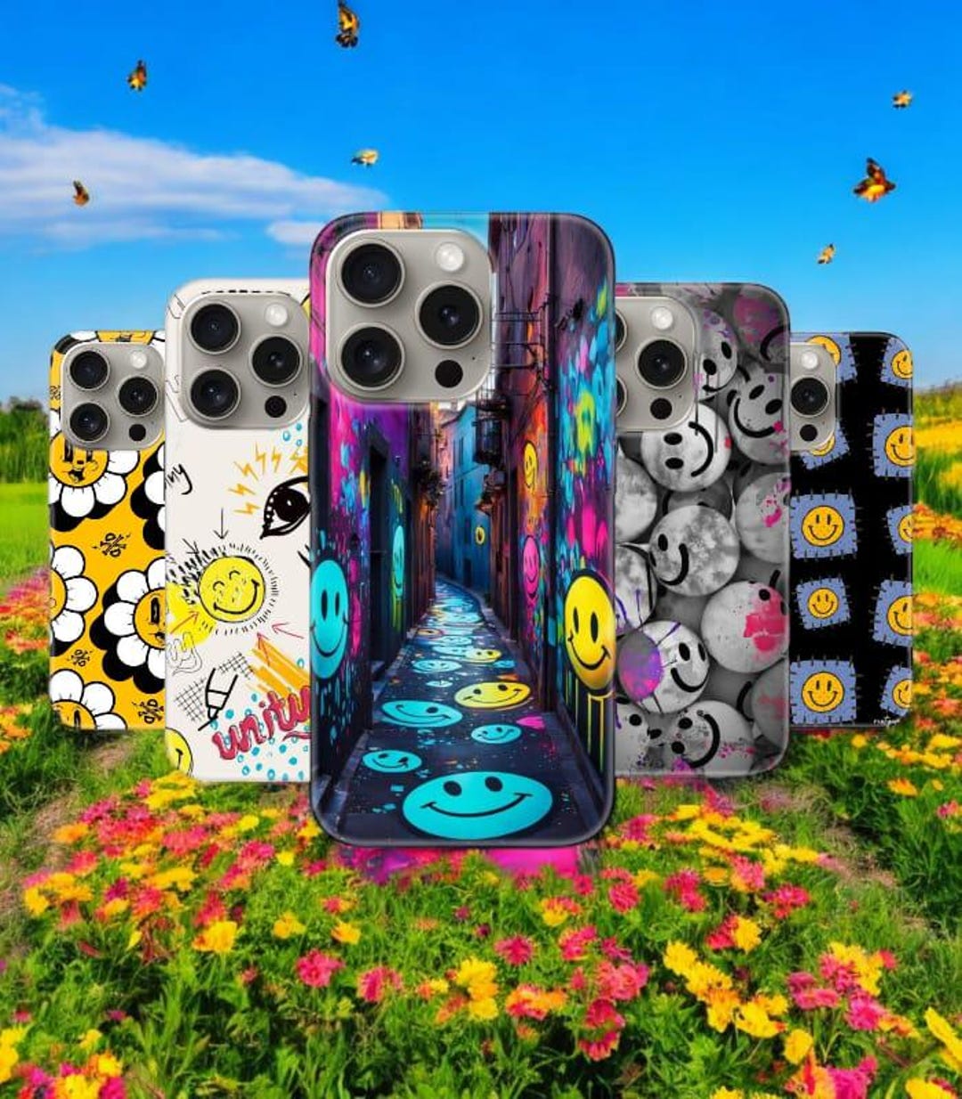 Retro Smiley Phone Case, Japanese Aesthetic Cover İphone 16 15 14 13 12 ...