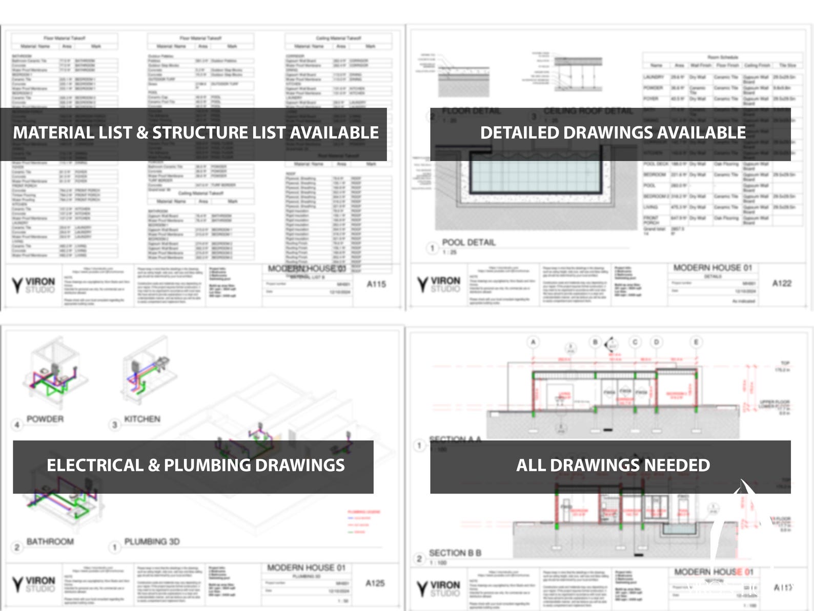 Modern House 01 - DIY Plans & Blueprints - Metric and Imperial (feet ...