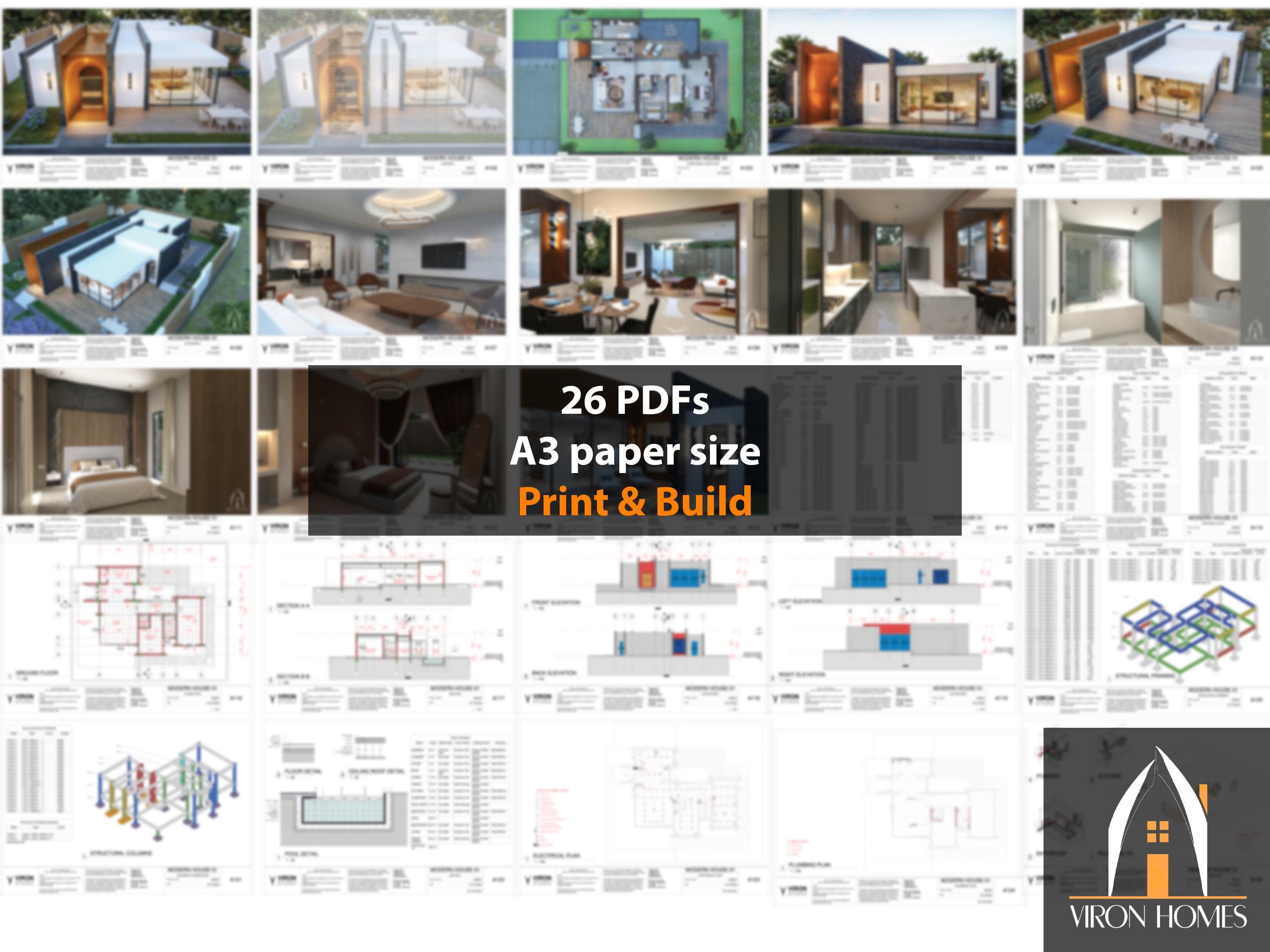 Modern House 01 - DIY Plans & Blueprints - Metric and Imperial (feet ...