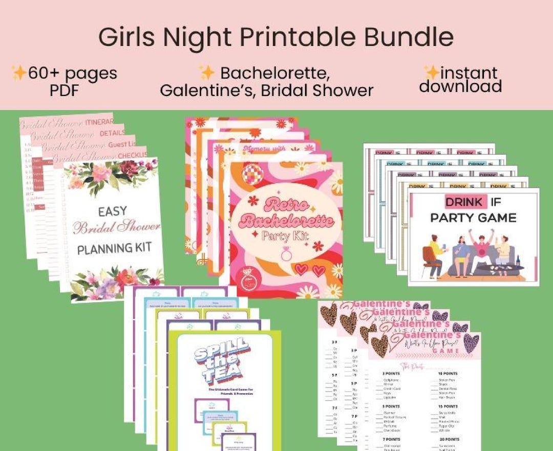 Girls Night Party Printable Bundle | 60+ Pages | Bachelorette, Bridal ...