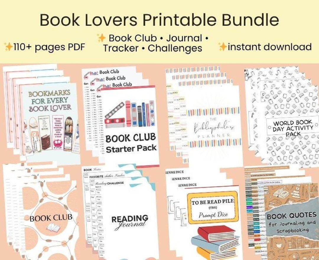 Book Lovers Printable Bundle | Reading Journal, Book Club Kit, TBR ...