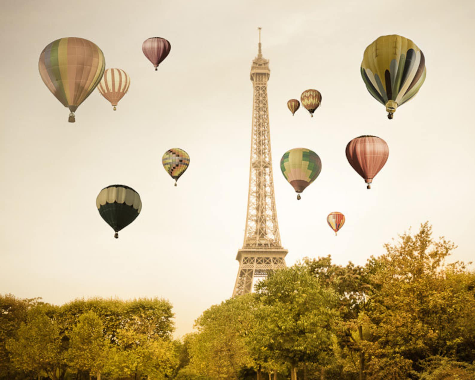 Paris Photography, Hot Air Balloons Print, Eiffel Tower Paris Decor ...