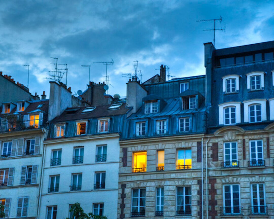 Paris Photography Night Evening Blue Buildings France Print Apartments ...