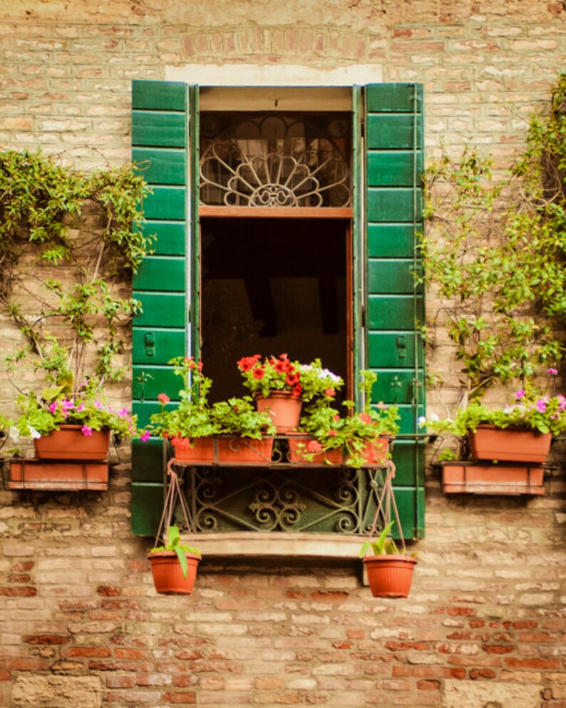 Flower Photography, Italy Photo Window Flower Box Planter Flowerbox Red ...