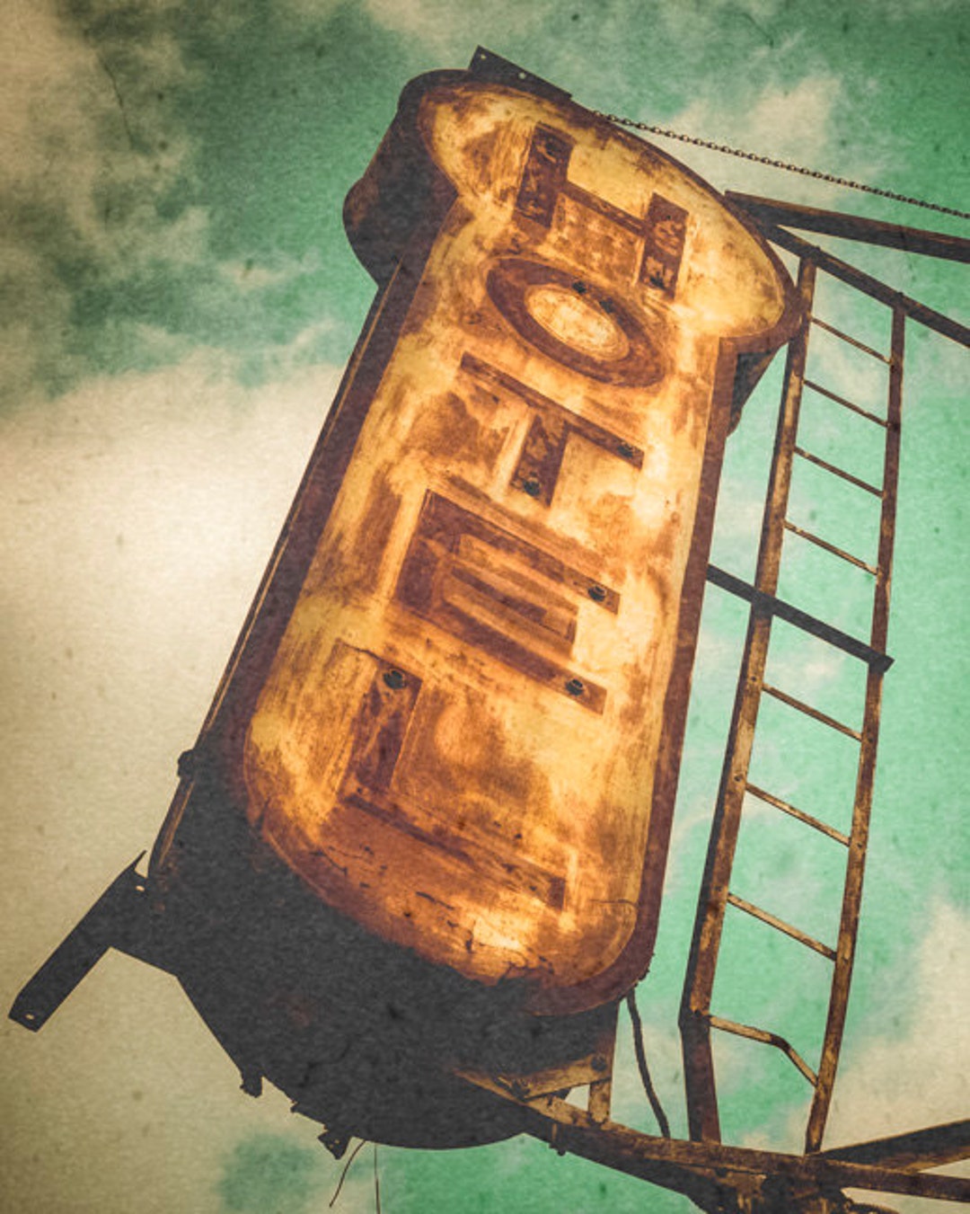 Old Hotel Sign Photo Vintage Motel Retro Americana Teal Blue Photograph ...