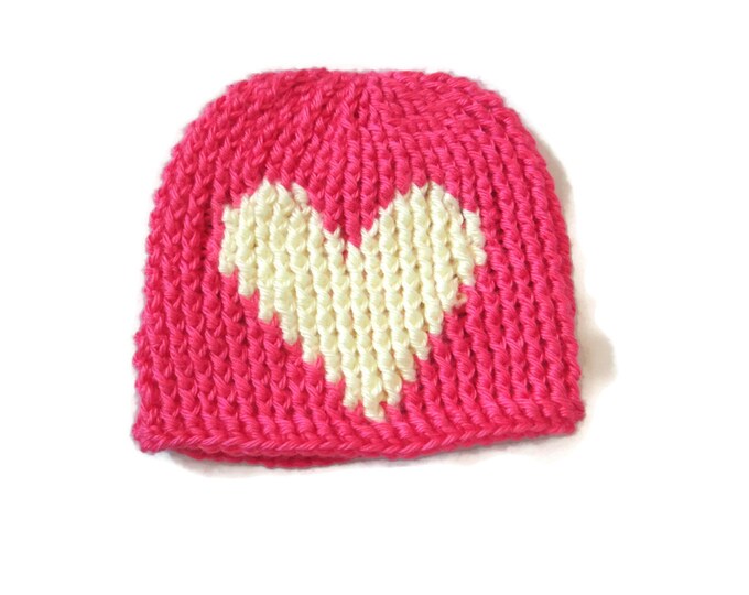 Newborn Baby Hat Pink Cream Heart - Etsy