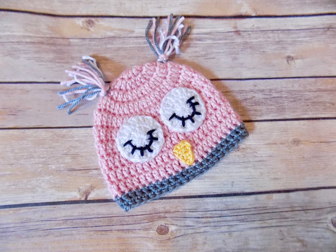 Baby Owl Hat, Pink Owl Hat, Baby Girl Hat, Baby Girl Animal Beanie ...