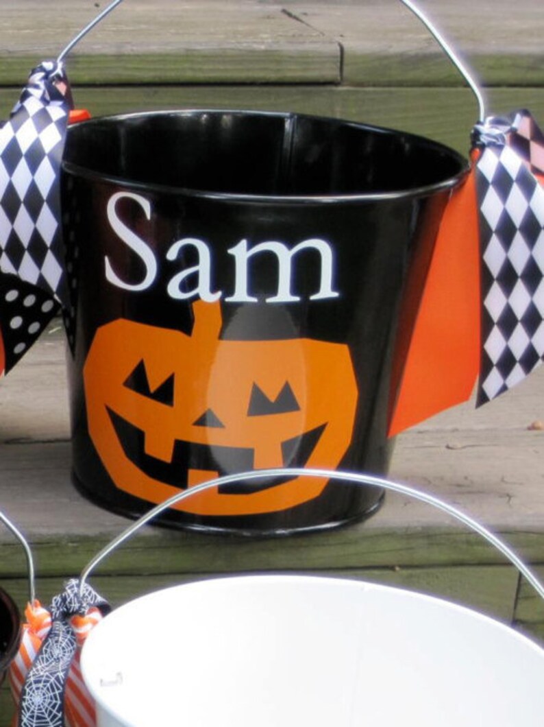 Personalized Halloween Trick or Treat Bucket W/handles/black | Etsy