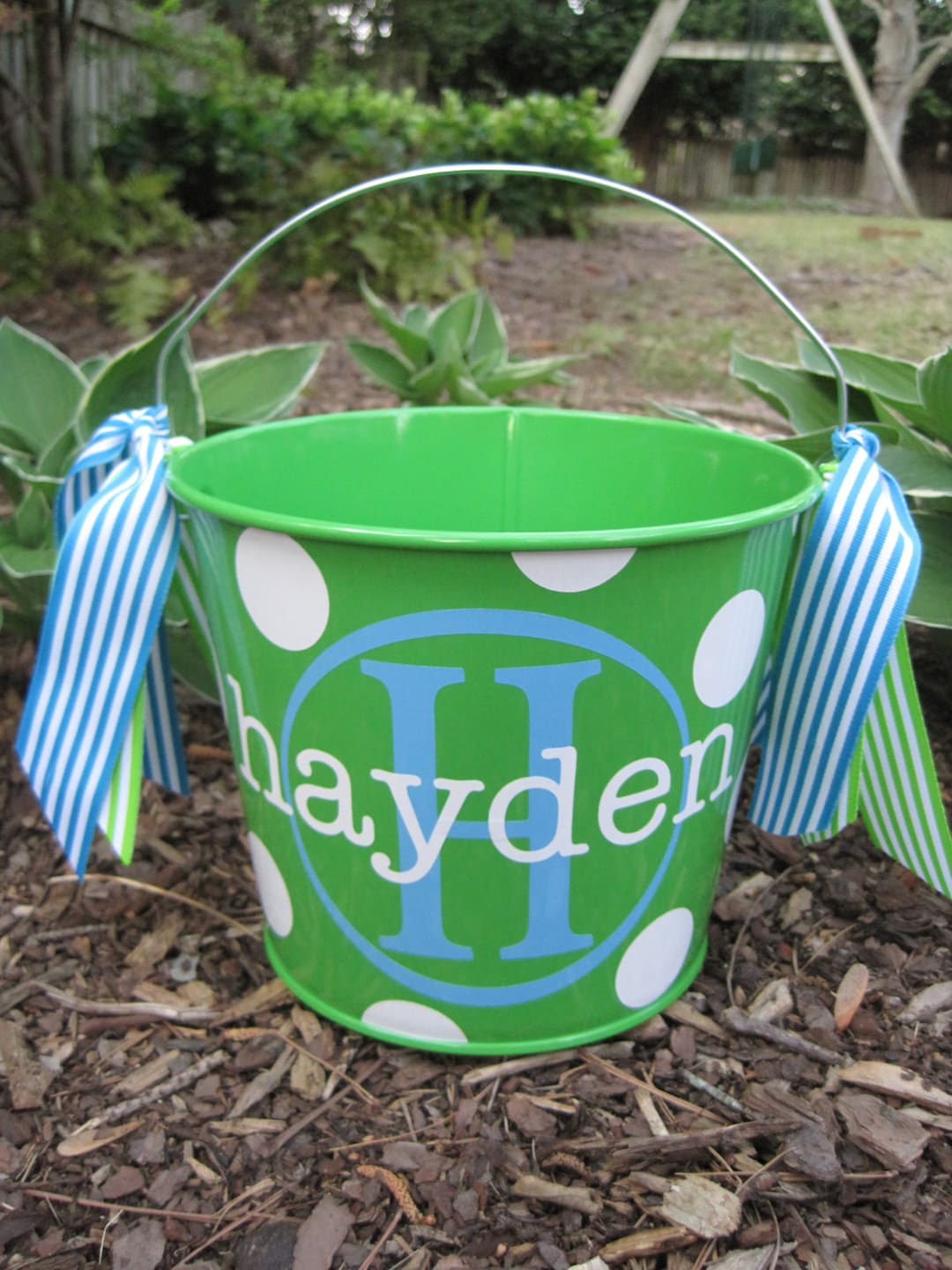 Personalized 5QT Bucket W/large Letter, Name, Circle & Polka Dots ...