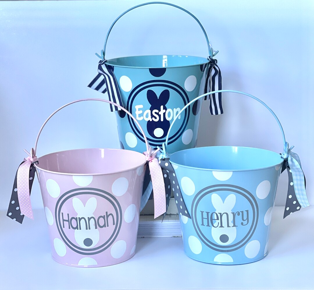 Personalized 5QT Navy Easter Bucket W/bunny Appliqué, Name, Double ...