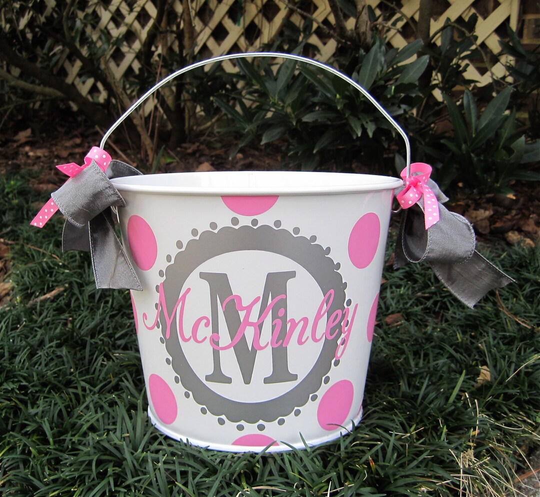 Girl Personalized 5QT Bucket W/scallop Circle, Initial, Name & Polka ...