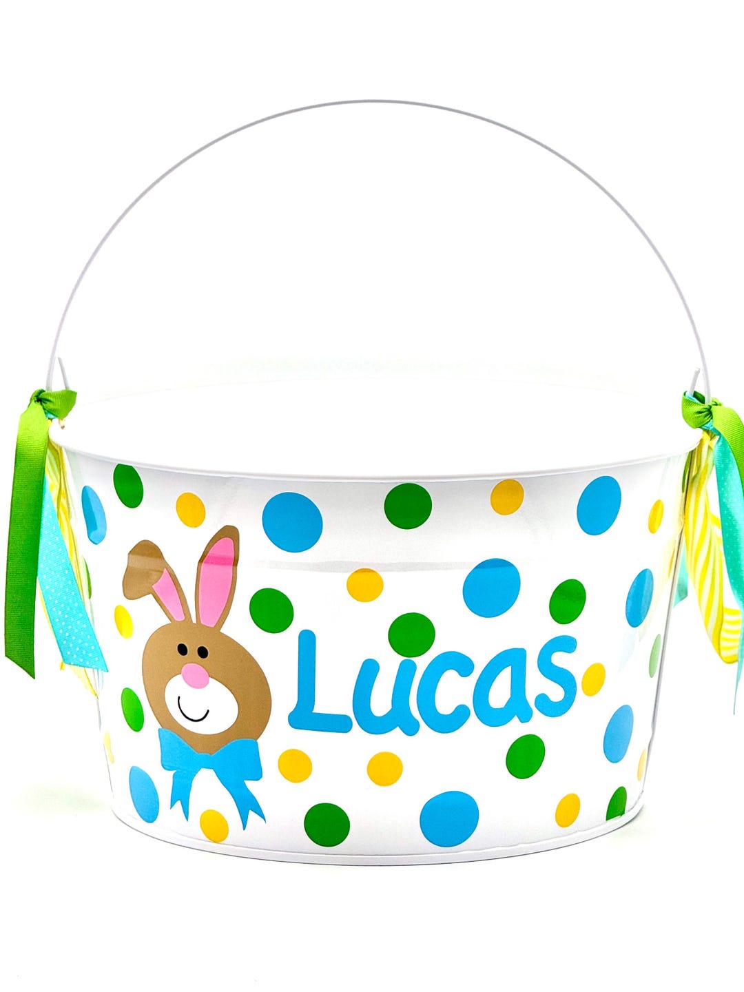 16QT Personalized Easter Bucket With Brown Bunny W/bow & Polka Dots ...