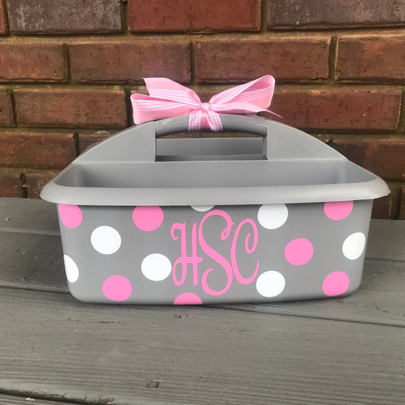 Personalized Light Pink Shower Caddy With Polka Dots With | Etsy