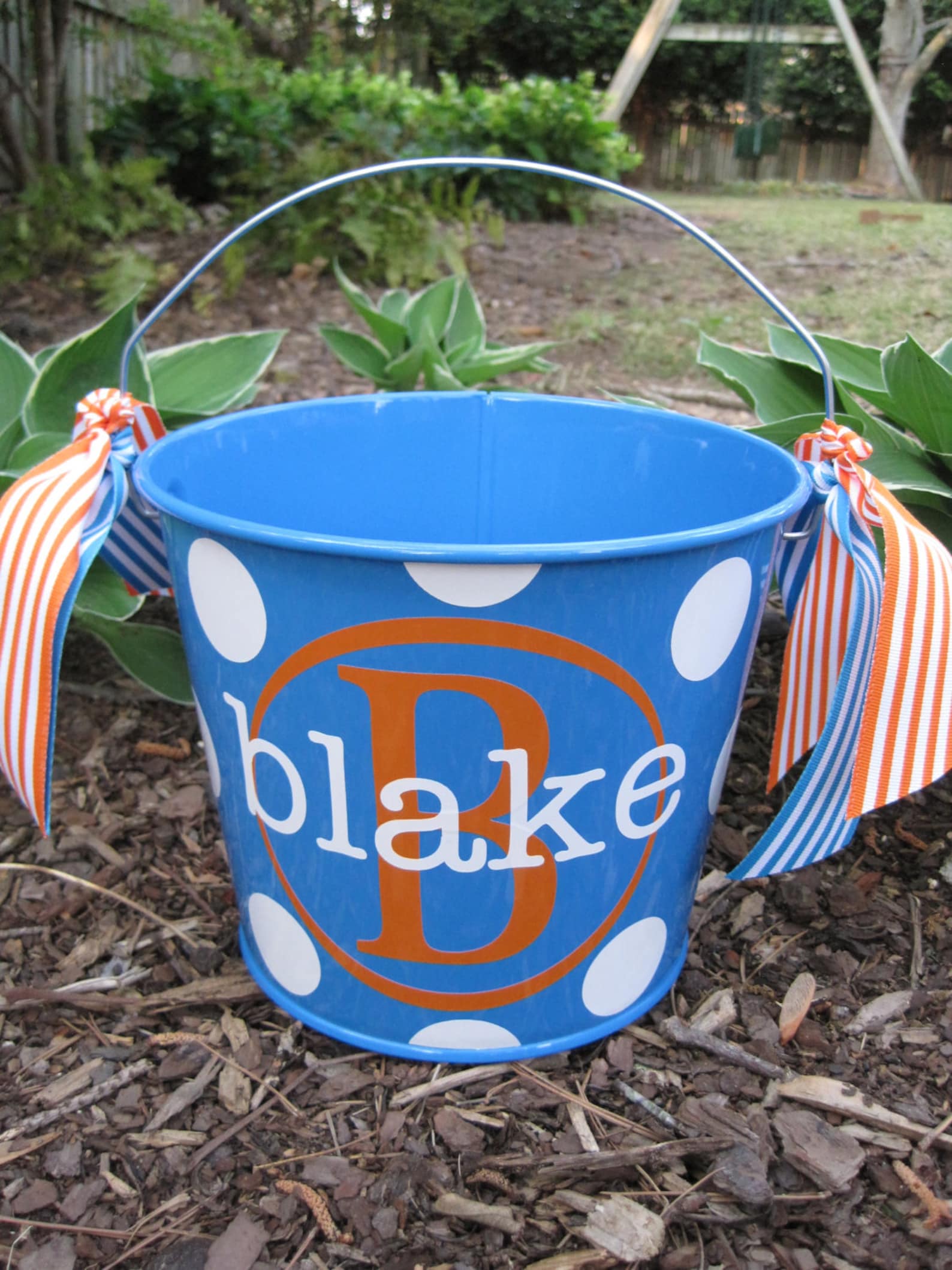 Personalized 5QT Sky Blue Easter Bucket W/large Letter, Name Circle ...