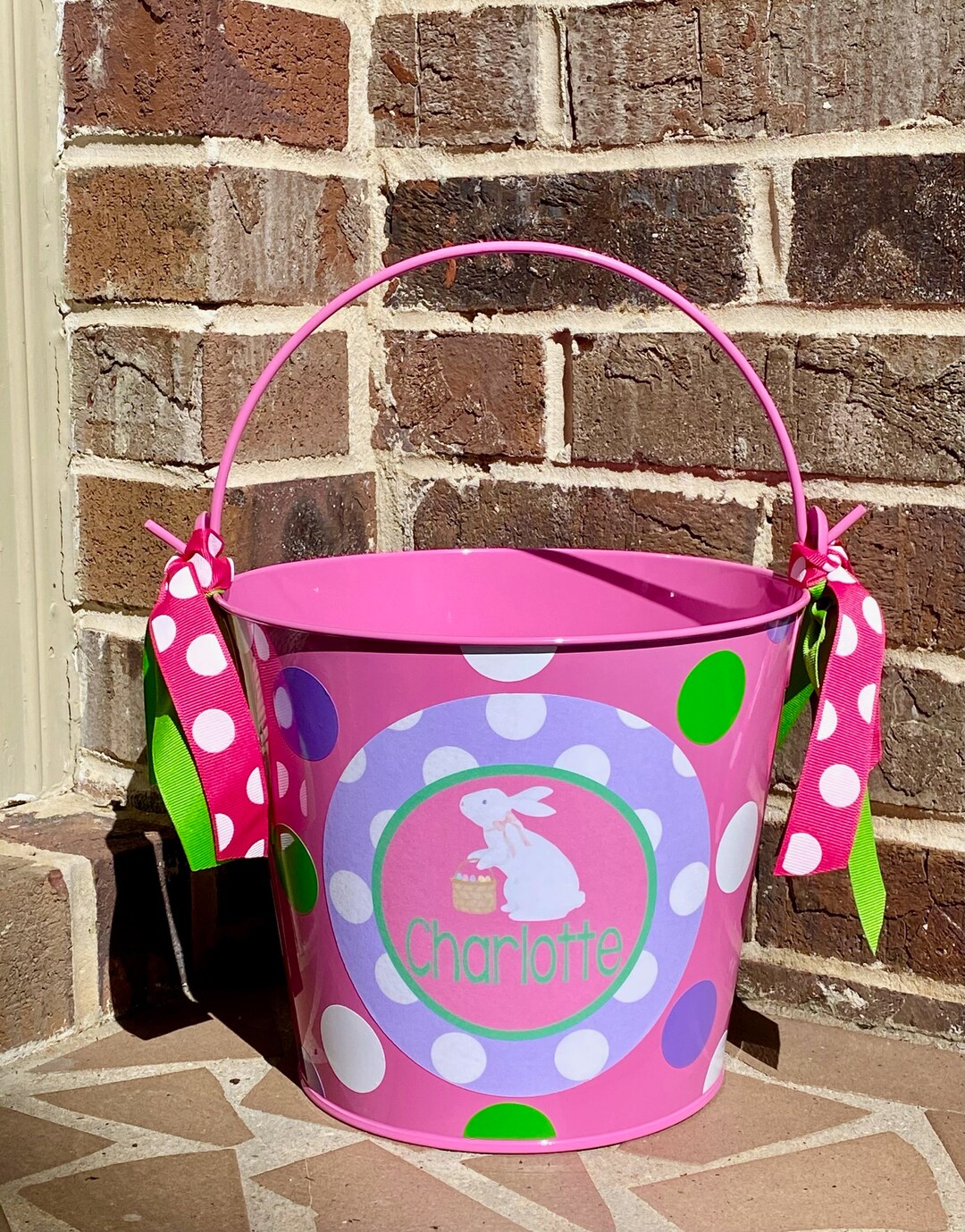 Girl Personalized Easter Bucket; Bunny W/basket Easter Bucket With Name ...