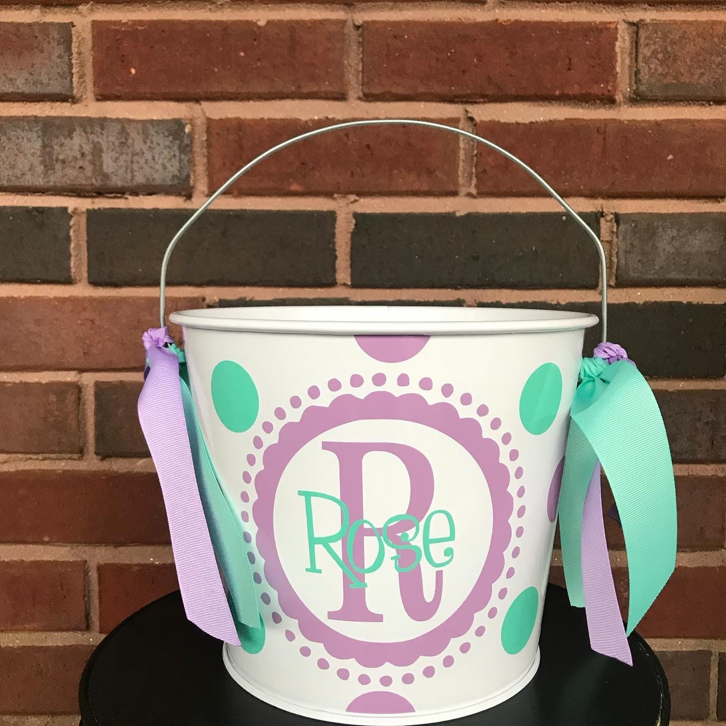 Girl Personalized 5QT Bucket W/scallop Circle, Initial, Name & Polka ...