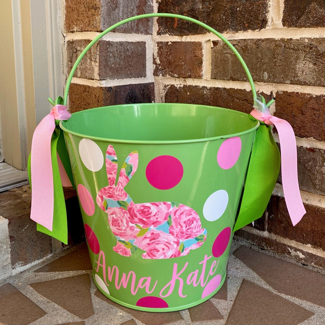 Girl Personalized Easter Bucket; Floral Bunny Easter Bucket; Custom ...