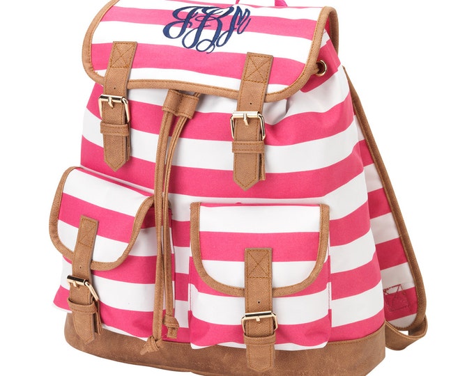 Monogrammed Campus Backpack in Hot Pink and White Striped - Etsy