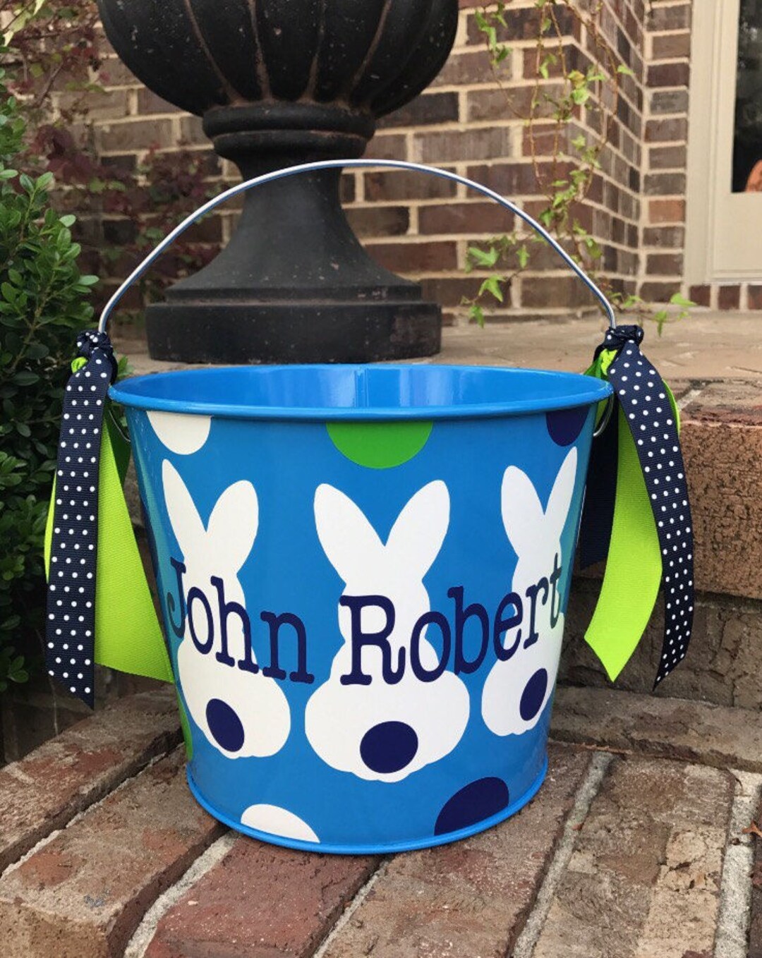 Boy Personalized 5QT Sky Blue Easter Bucket W/ 3 Bunnies Appliqué, Name ...