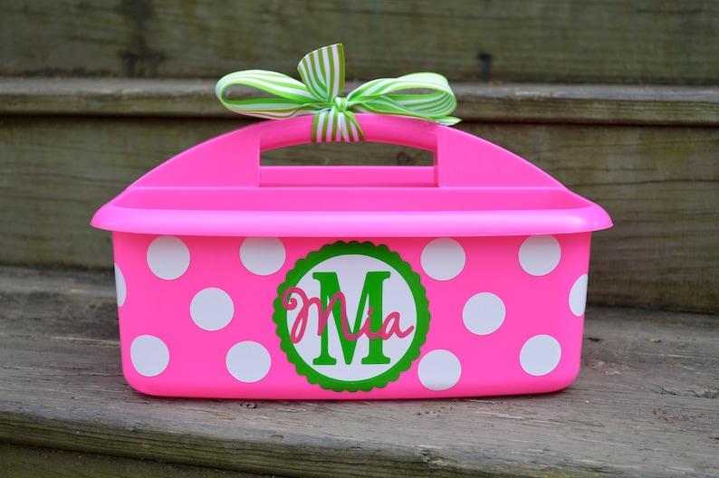 Personalized Hot Pink Shower Caddy With Polka Dots With - Etsy
